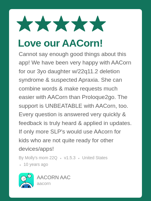 AACORN AAC review on iOS App Store